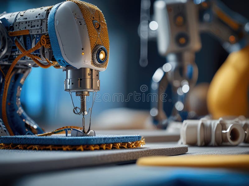 Robots Sewing Fabric. Futuristic Manufacturing Processes Stock Photo ...