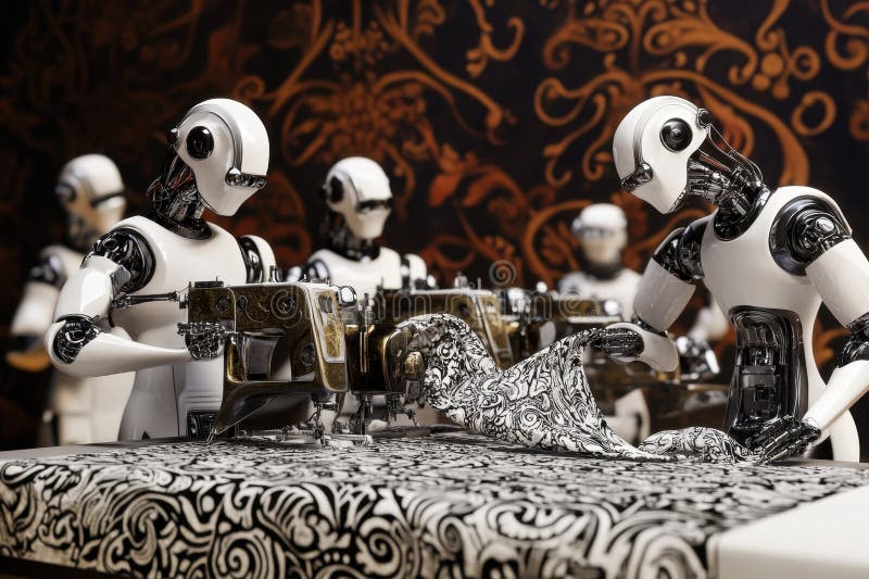Robots Sewing Intricate Fabric Patterns in a Modern Workshop ...