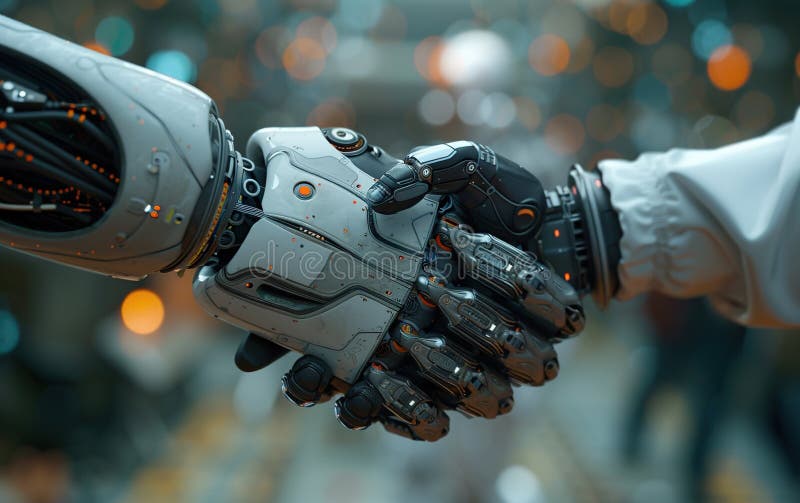 Robots Shaking Hands. the Concept of Artificial Intelligence ...