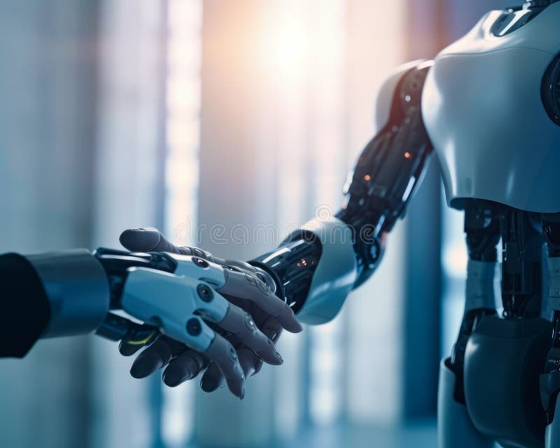 Robots Shaking Hands. Cooperation in the Field of Technology. Close Up ... Robots Shaking Hands. Cooperation in the Field of Technology. Close Up ...