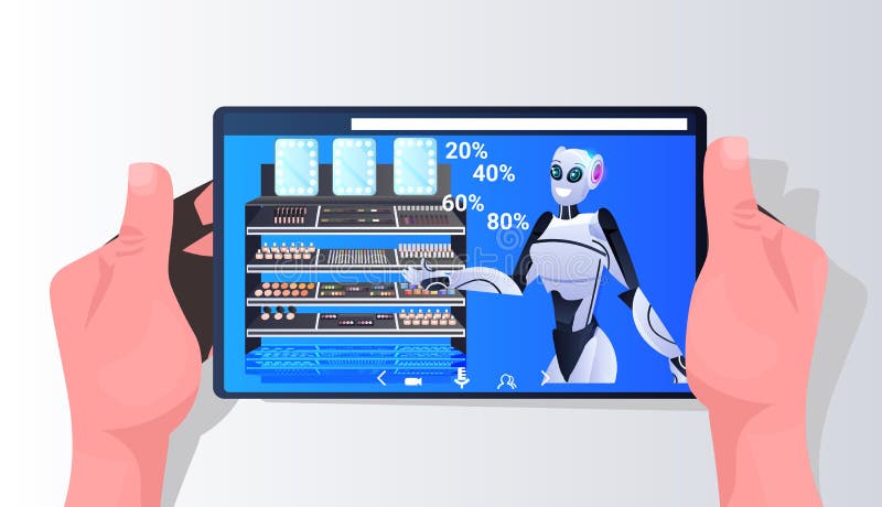 Robots Showing Cosmetology Items on Smartphone Screen Artificial ...