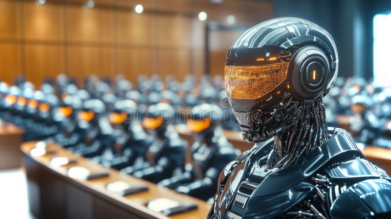 Futuristic Robots in Assembly Hall Demonstrate Advanced Technology in ...