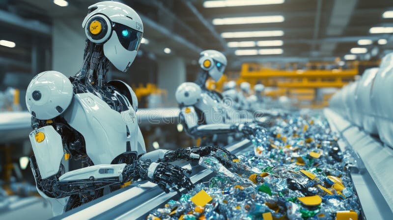 Robots Sort Recycled Materials at a Modern Facility during Daytime ...