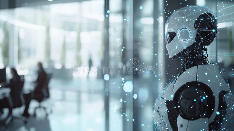 Robots Stand in a High-tech Lab while Scientists Analyze Data on Computer Screens Stock Photo ...