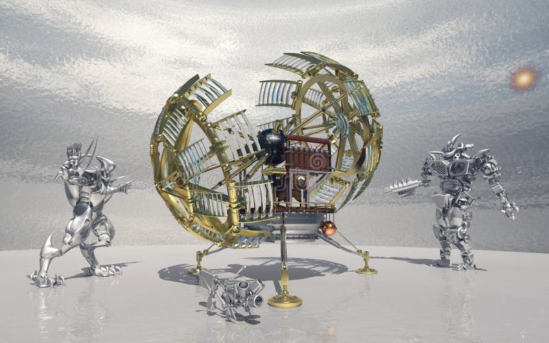 Robots and time machine stock illustration. Illustration of time - 98783563