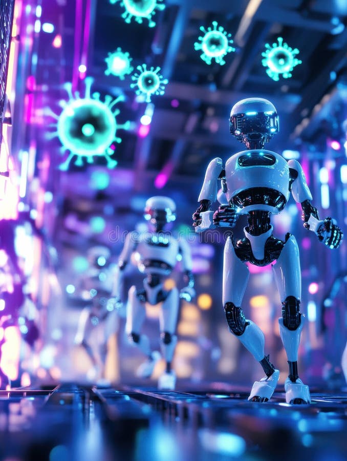 Robots Working in a Futuristic Lab To Neutralize Viruses during a ...
