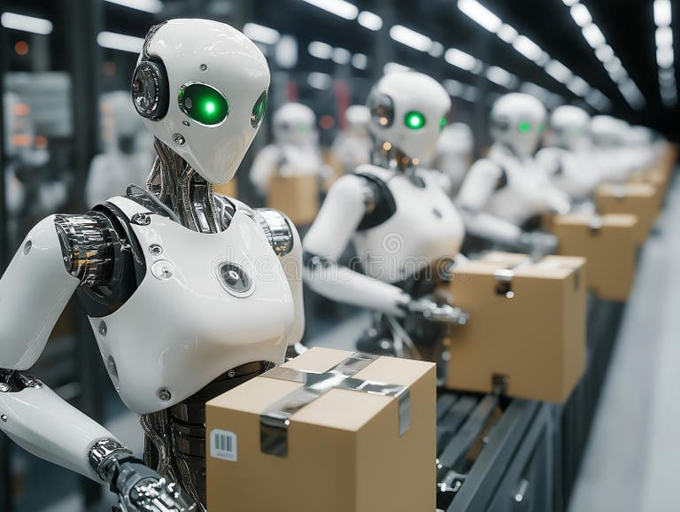 Robots in a Warehouse, Automated Logistics, Futuristic Technology ...