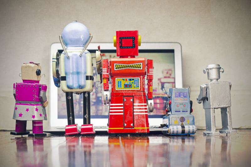 Robots watching stock photo. Image of screen, cinema - 74396938