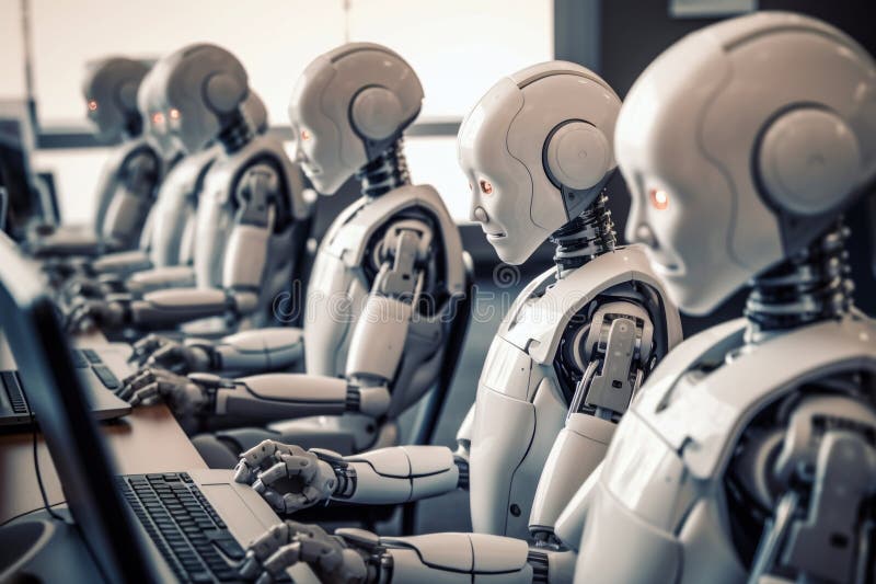 Robots Work at Computers in an Office in a Corporation Stock ...