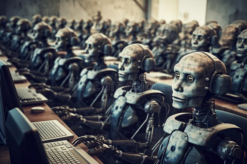 Robots Work at Computers in an Office in a Corporation Stock ...