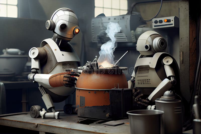 Robots at Work Doing Regular Things Like Cooking Generative Ai Stock ...