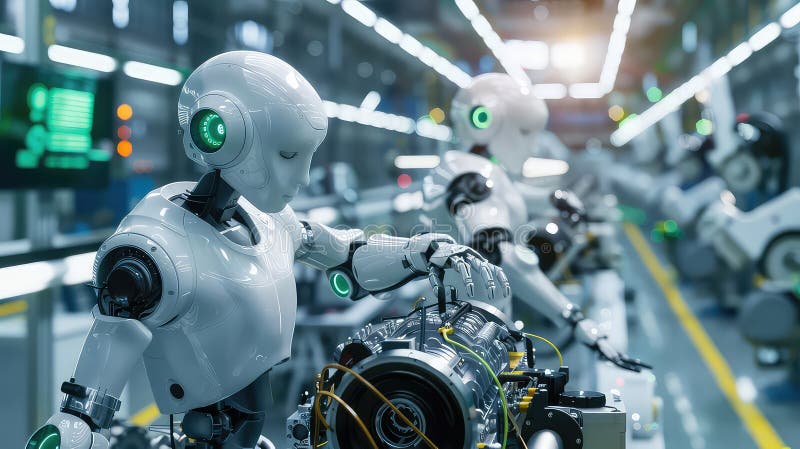 Robots Working in Assembly Line at Modern Factory Generated with AI ...