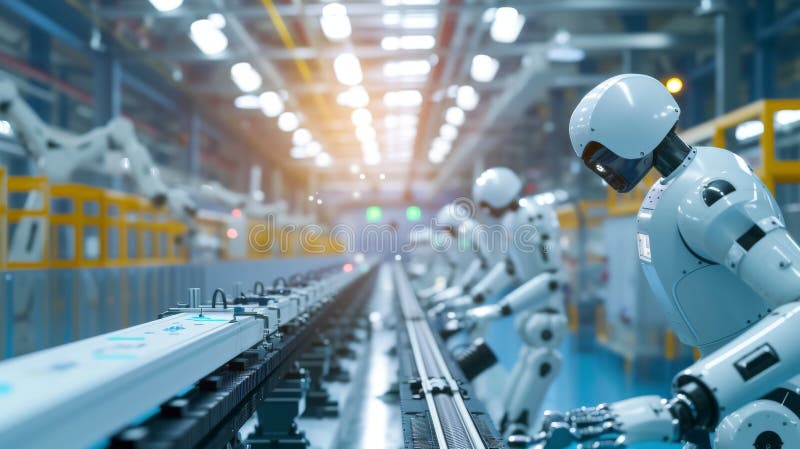 Robots Working on an Automated Assembly Line in a High-tech Factory Stock Image - Image of ...