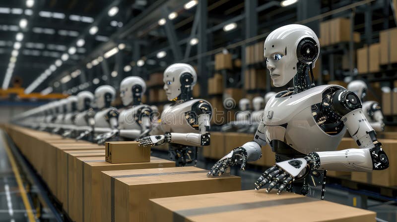 Robots Working in Automated Warehouse for Packaging and Shipping Stock ...