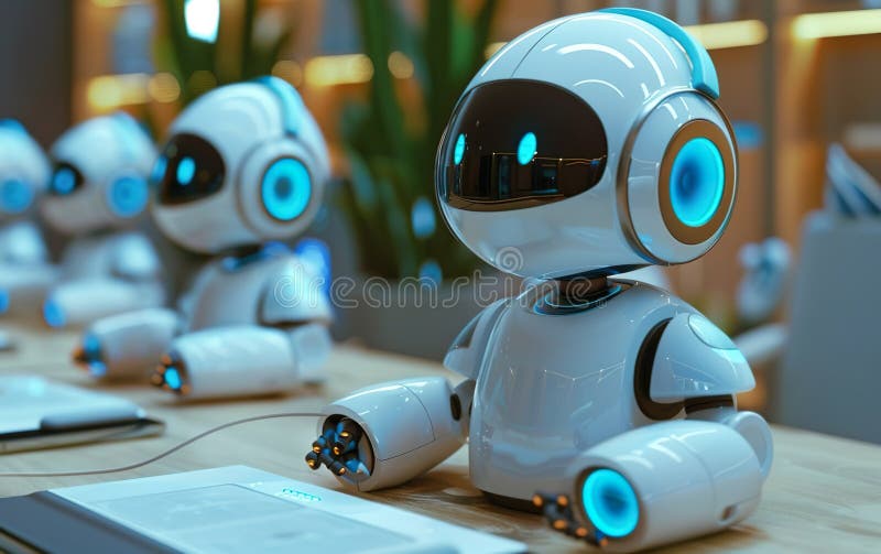 Robots Working in Call Center Modern Office. AI Centered World Concept ...