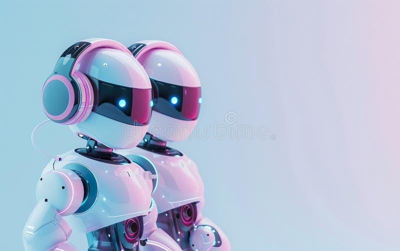 Robots Working in Call Center Modern Office. AI Centered World Concept ...