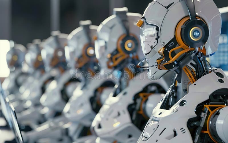 Robots Working in a Call Center Together. AI Centered World Concept ...