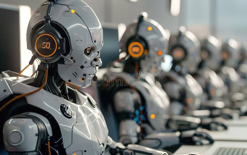 Robots Working in a Call Center Together. AI Centered World Concept ...