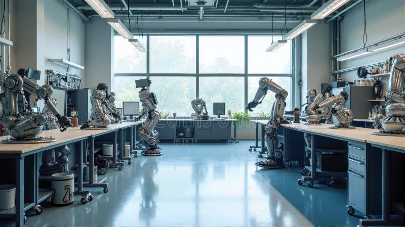 Robots Working Collaboratively in a Modern Research Lab during Daytime ...