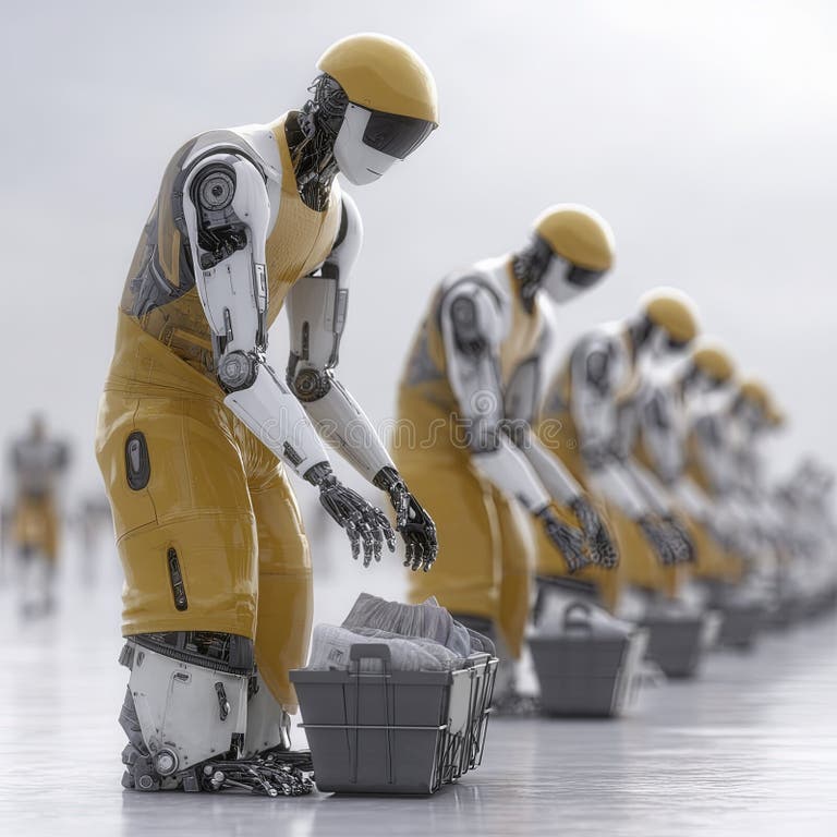 Robots Working in an Industrial Setting To Sort Items into Baskets ...