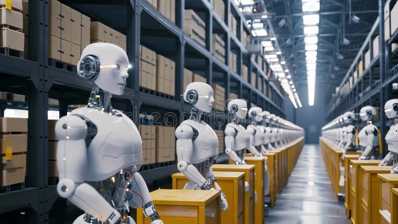 Robots Working Inside a Modern Warehouse Stock Video - Video of ...