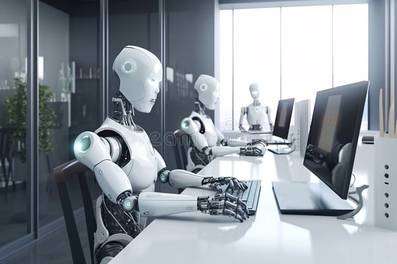 Robots Working in the Office instead of Human Created with Generative ...
