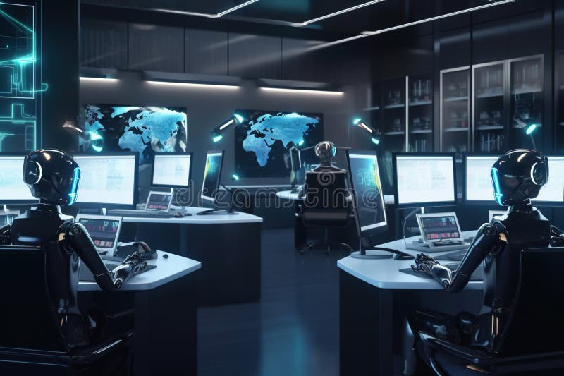 Robots Working in the Office instead of Human Created with Generative ...