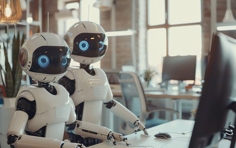 Robots Working in the Office Together. AI Centered World Concept Stock ...