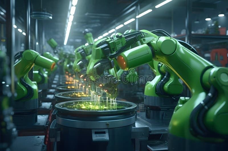 Robots Working on a Plant in a Factory. AI Generated Stock Illustration ...