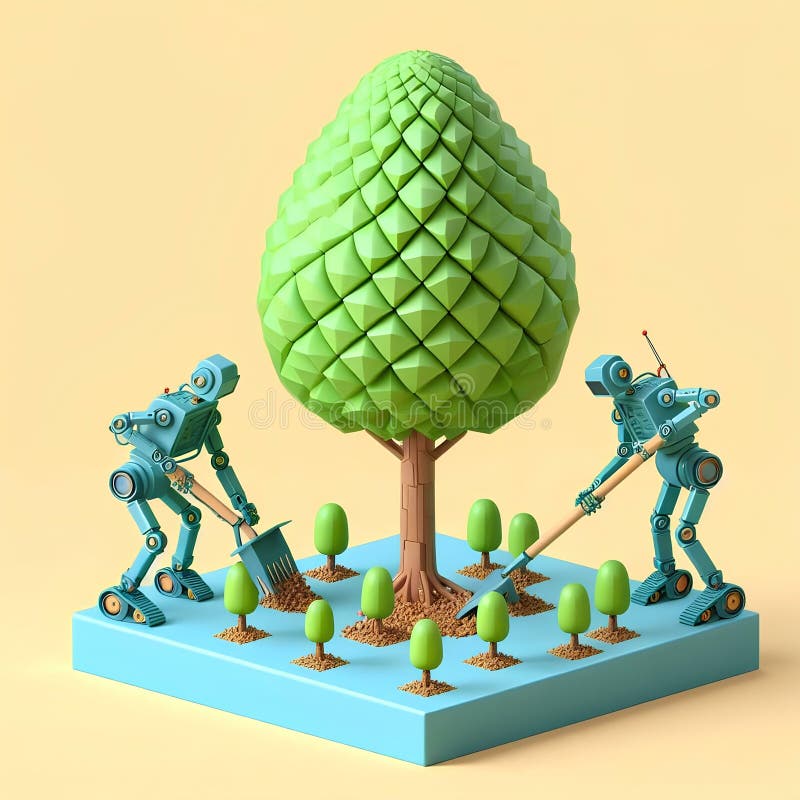 Robots Working To Save the Planet Stock Illustration - Illustration of ...