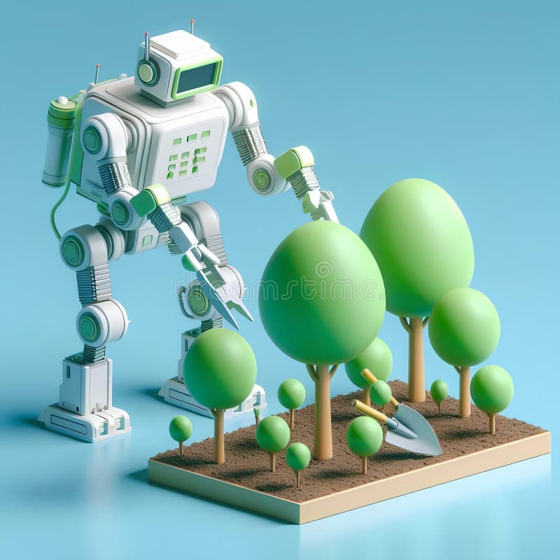 Robots Working To Save the Planet Stock Illustration - Illustration of ...