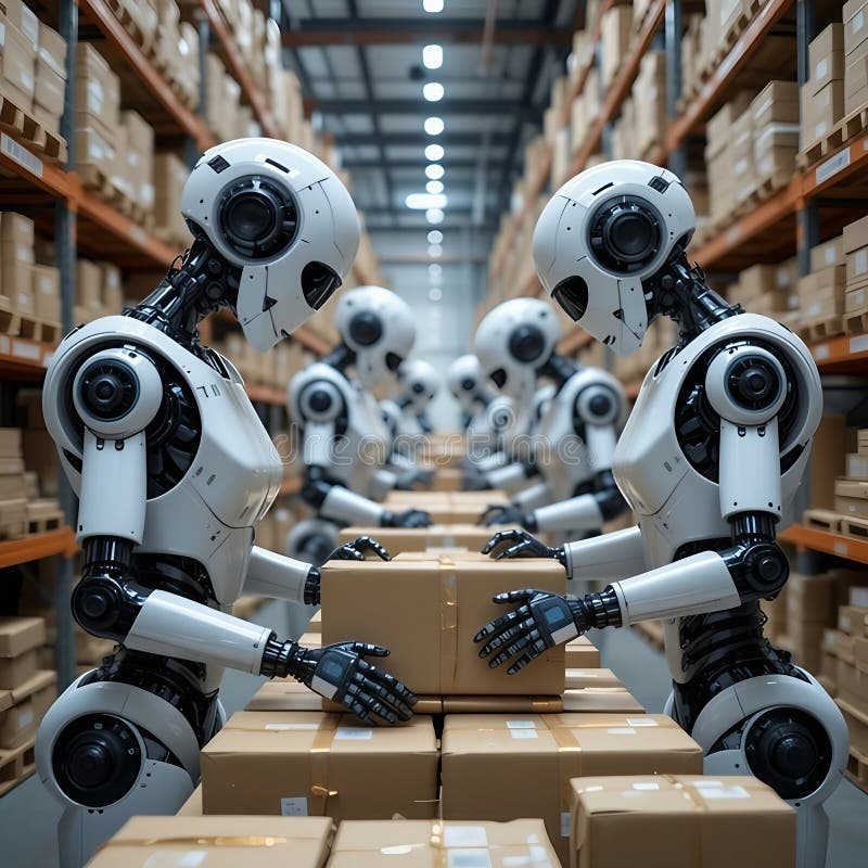 Robots Working Together for Packing - AI Generated Stock Photo - Image ...