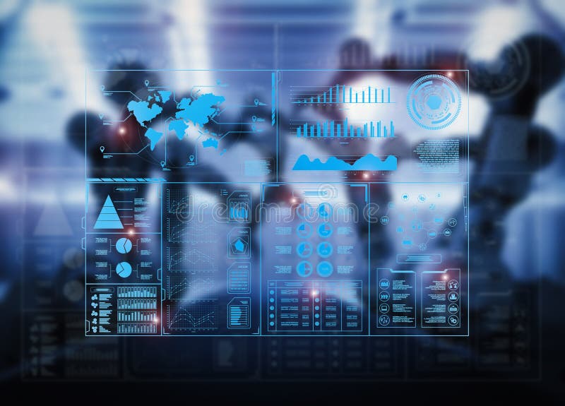 Robots Working with Virtual Display Stock Illustration - Illustration ...