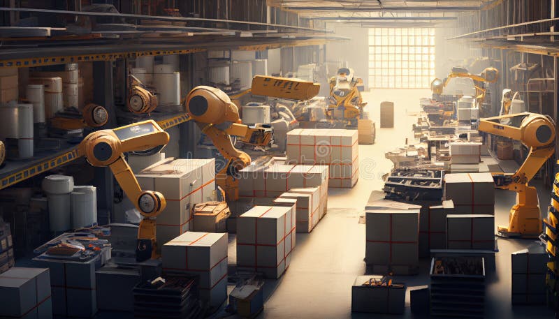 Robots are Working in Warehouse Illustration by Generative AI ...