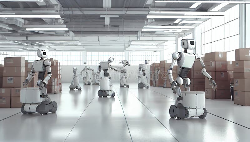 Robots are Working in Warehouse Illustration by Generative AI Stock ...