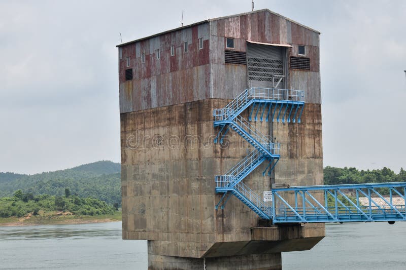 Close-up View of a Dam Control Tower Overlooking the River Stock Photo ...