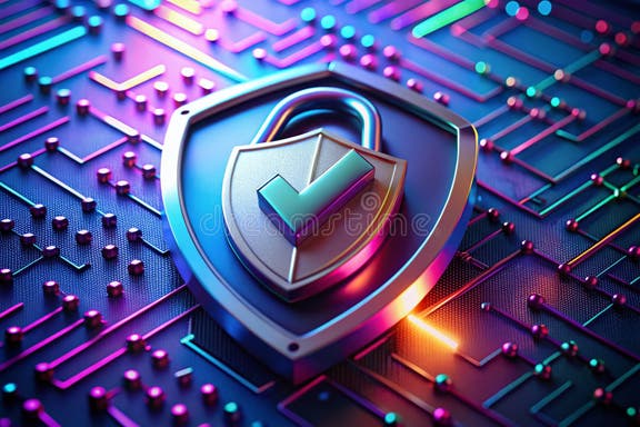 Robust Digital Defense 3D Rendered Cyber Security Shield with Secure Lock and Verification ...