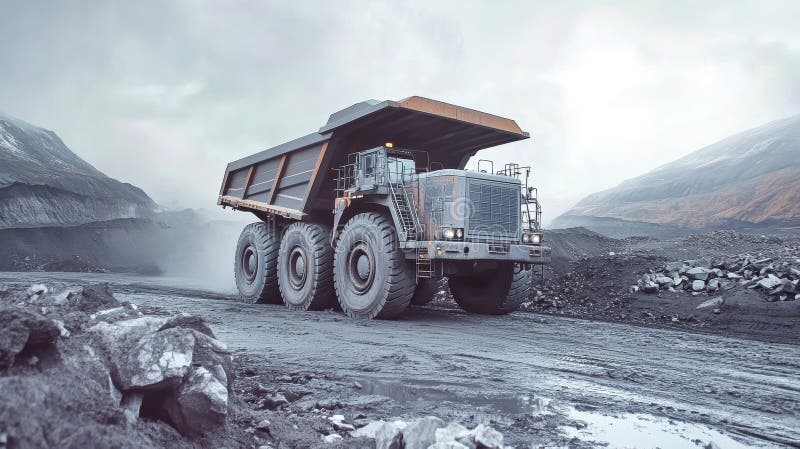 A Robust Dump Truck Carries Rocks through a Coal Mine, Highlighting the ...