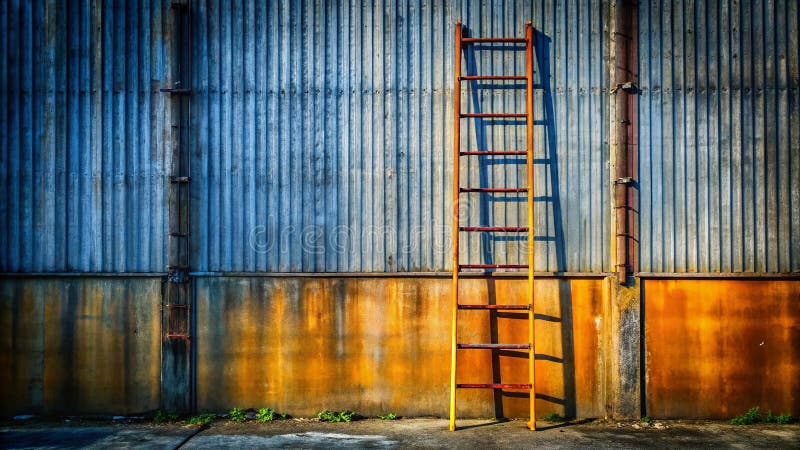 Robust Industrial Steel Ladder Against a Grey Building Facade a ...