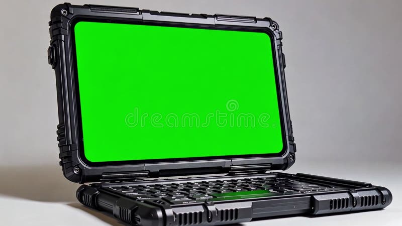 A Robust Laptop on Display Featuring a Bright Green Screen, Perfect for ...
