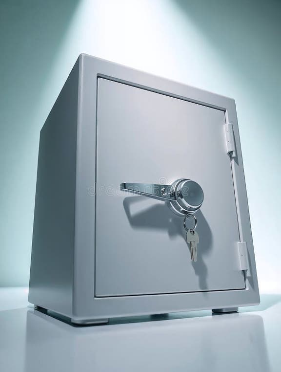 Sturdy Metallic Safe with a Key Lock, Lit Dramatically Against a ...
