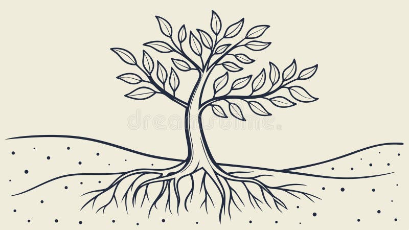 Robust Tree with Strong Roots Outline Vector, Vector Design Generative ...