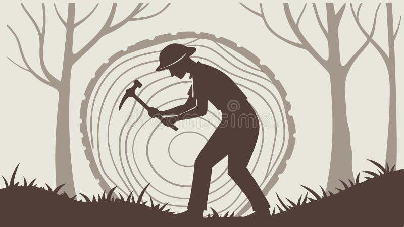 Strong Man Chopping Wood in Forest, Manual Labor, Vector Design ...