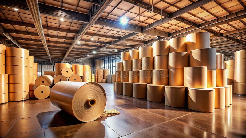 IndustrialGrade Kraft Paper Rolls Stacked High in Organized Warehouse ...
