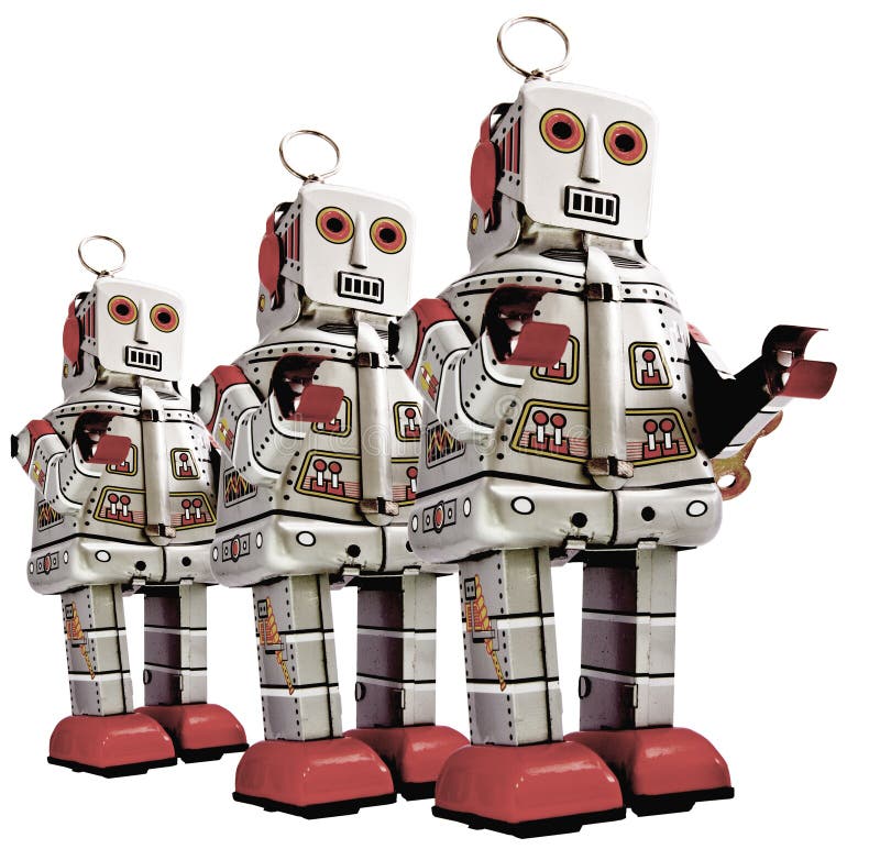 Tres Robots Retros Del Juguete Junto Imagen de archivo - Imagen de ...