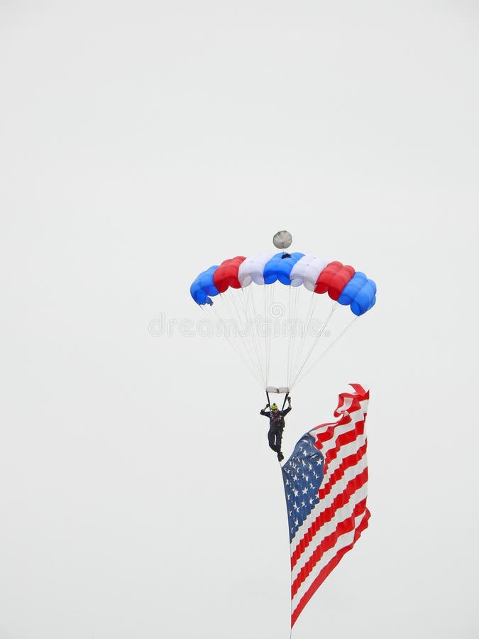 ROC Airshow Geronimo Skydiving Team with USA Flag Stock Photo - Image ...
