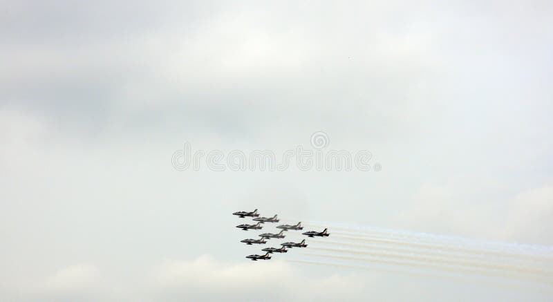 Italian Frecce Tricolori Jet Aerobatic Team of 10 in Tight Formation ...