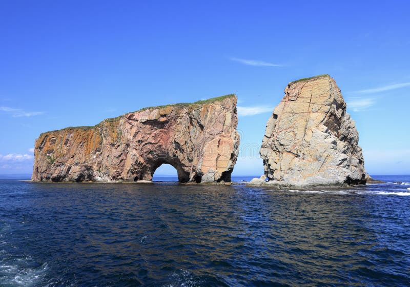 Rocher Perce Rock and Atlantic Ocean on the Foreground in Gaspe ...