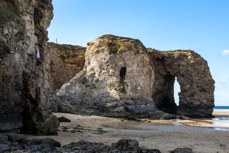Rock Formations at Perranporth Beach, on the North Cornwall Coast Stock ...