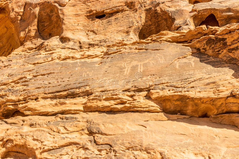 Rock Art (petroglyphs) in Jubbah, Saudi Arab Stock Image - Image of ...